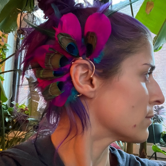 Jewelry | Bright Peacock And Rooster Feather Ear Cuff | Poshmark